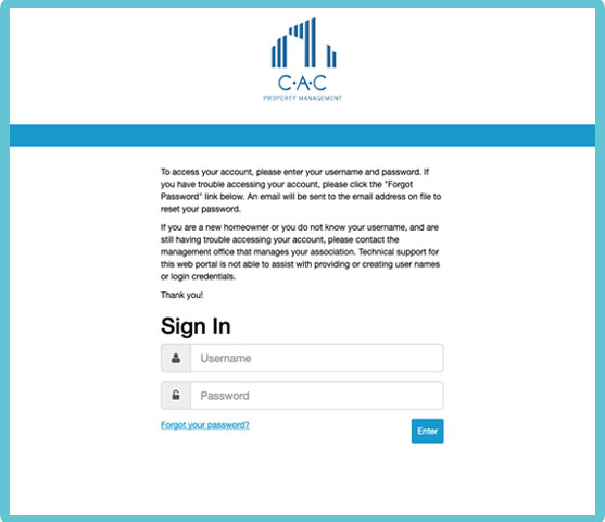 HOA Property Portal Log In | CAC mgmt